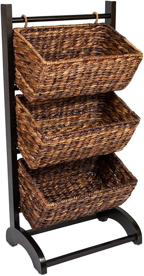 Birdrock Home 3 Tier Abaca Storage Organizer Shelf Espresso