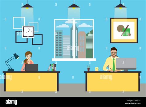 Cartoon Banner Of Two Office Workers The Young Woman And Man Is An