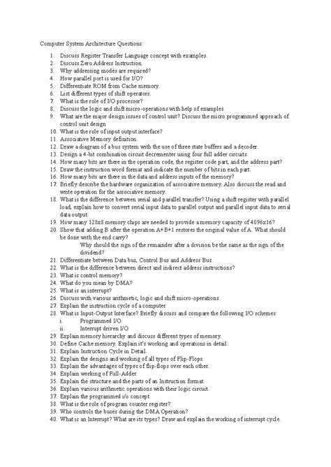 Computer System Architecture Questions Discuss Register Transfer