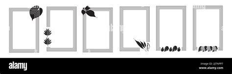 Rectangular Frame Design With Minimalist Leaf Sketch Elements Stock