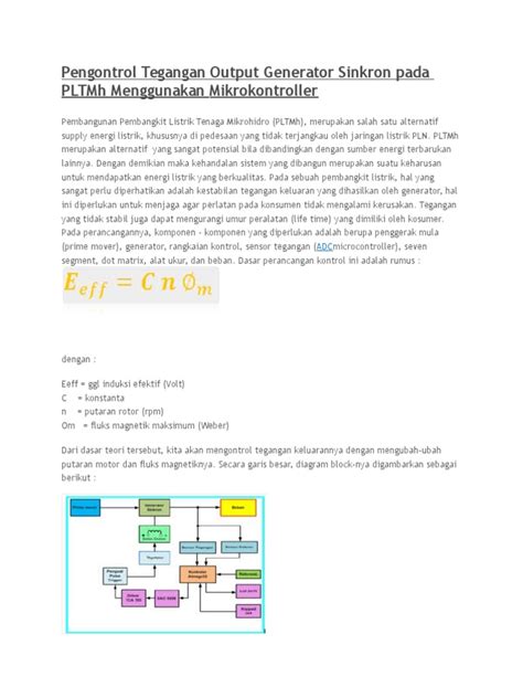 Pdf Pengontrol Tegangan Output Generator Sinkron Pada Pltmh Menggunakan Dokumen Tips