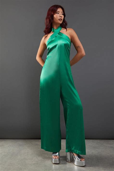 Jumpsuits Satin Halterneck Jumpsuit Warehouse