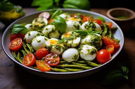 Premium Ai Image Pesto Pasta Caprese Salad