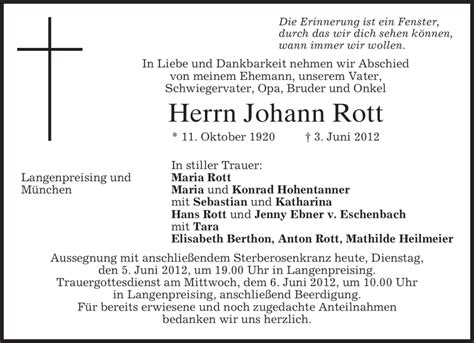 Traueranzeigen Von Johann Rott Trauer Merkur De