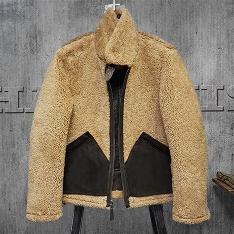 Mens Shearling Sheepskin Jacket Pilots Coat Mens Fur Coat Aviation Leathercraft Flying Jacket