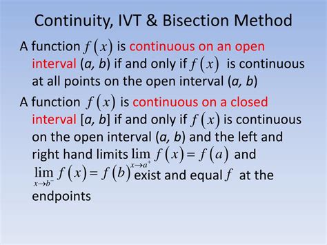 ppt continuity the intermediate value theorem and the bisection