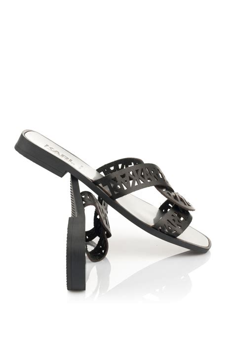 Pantofle Karl Lagerfeld Interlok Loop Slide Black Lthr Vermont Cz