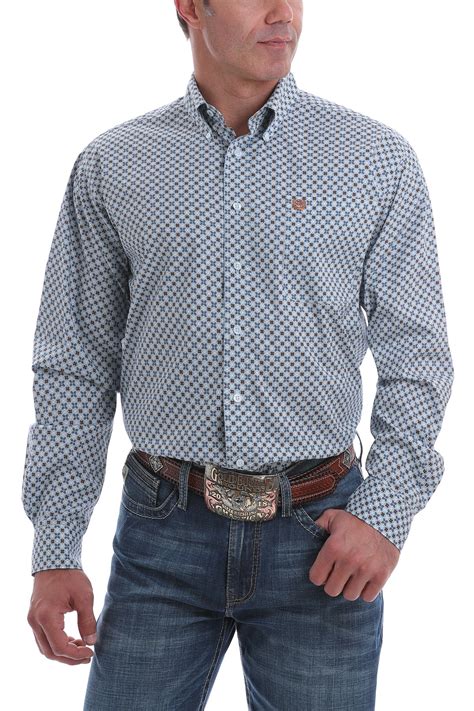 Cinch Jeans Mens Stretch Blue Brown And White Medallion Print