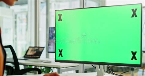 Green Screen Computer And Business Person In Office For Web Design