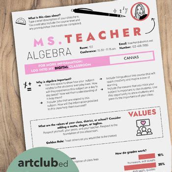 Modern ALGEBRA / MATH Syllabus Template | Editable - Endless Color Options