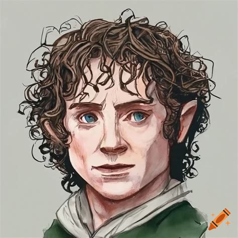 Ink Sketch Of Frodo Baggins With A Gentle Smile On Craiyon