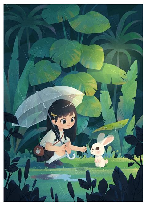 打伞的小女孩 花瓣网