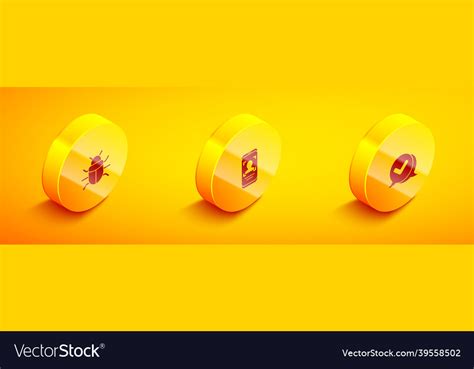 Set Isometric System Bug Mobile And Face Vector Image