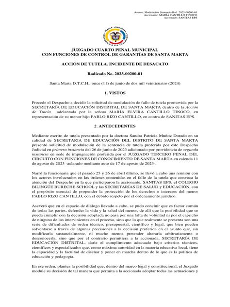 Fallo De Tutela Pdf Caso De Ley Sentencia Ley