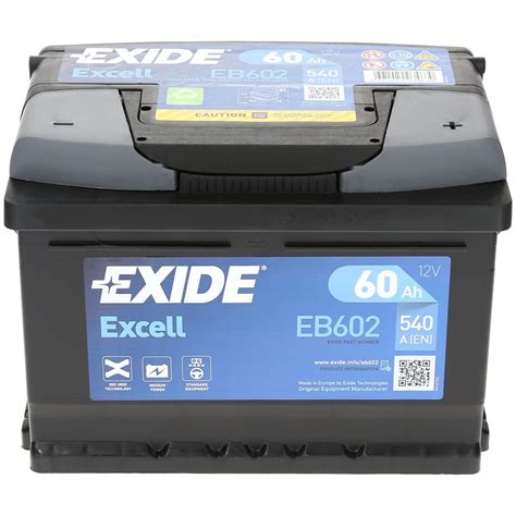 Exide Excell EB602 60Ah 540AEN Autobatterie ersetzt 55Ah 56Ah 61Ah 62Ah ...
