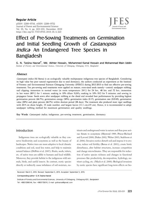 Pdf Effect Of Pre Sowing Treatments On Germination And Initial