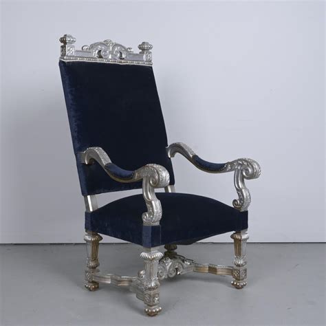 Lot A Louis Xiv Style Upholstered Throne Chair With Silver Gilt
