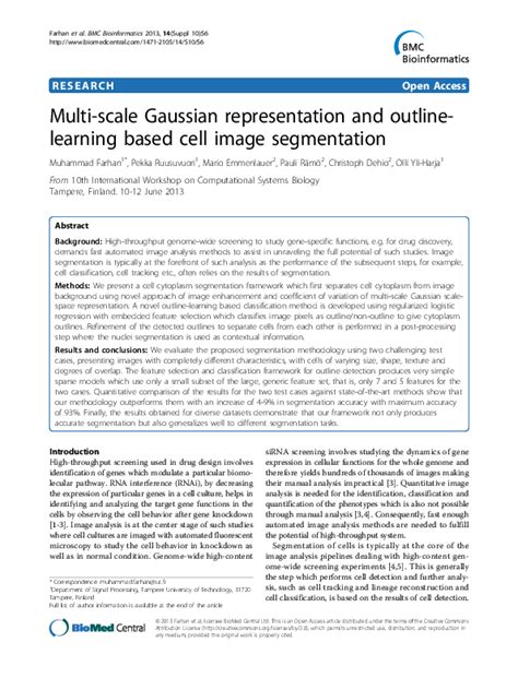 Pdf Multi Scale Gaussian Representation And Outline Learning Based Cell Image Segmentation