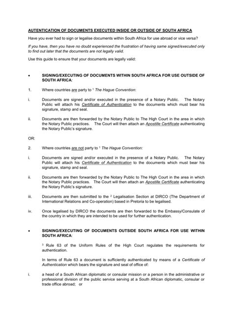 AUTENTICATION OF DOCUMENTS EXECUTED INSIDE OR