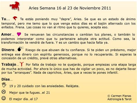 La Astrologia De Irene Aries Horóscopo Semanal 16 Al 23 Noviembre 2011