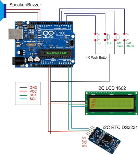 digital clock alarm thermometer dengan ds3231 dan lcd 1602 i2c