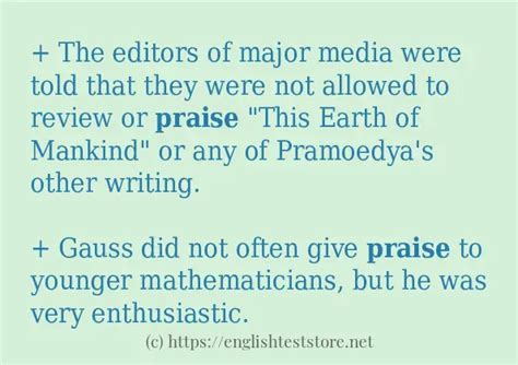 In Sentence Examples Of Praise Englishteststore Blog