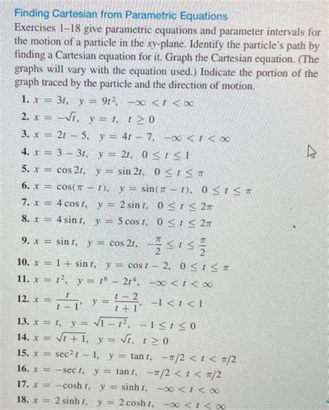 Solved Finding Cartesian From Parametric Equations Exercises