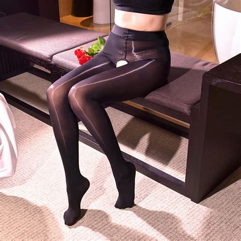 Buy V Secret Women High Waist Oil Shiny Glossy Sheer Stockings Open