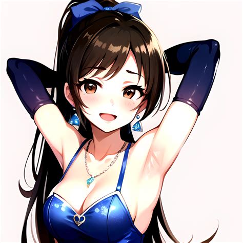 1girl Absurdres Armpits Arms Up Ayase Honoka Black Gloves Blue Bow Blue