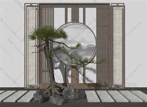 新中式园艺小品屏风隔断组合 sketchup模型 sketchup模型库 建E室内设计网