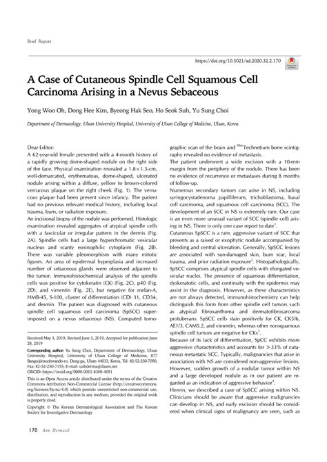 Pdf A Case Of Cutaneous Spindle Cell Squamous Cell Carcinoma Arising