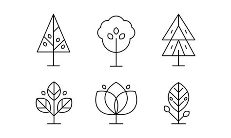 Premium Vector Collection Of Trees In Linear Style Decorative Plants Vector Illustration On A