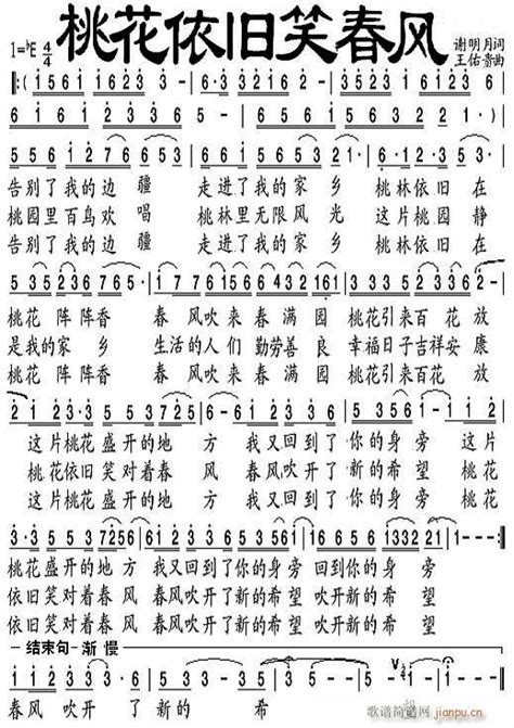 桃花依旧笑春风（新打的漂亮 ） 歌谱简谱网