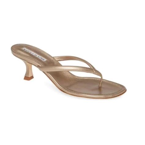 Manolo Blahnik Gold Heels Flip Flop Heels Leather Y2k Gem
