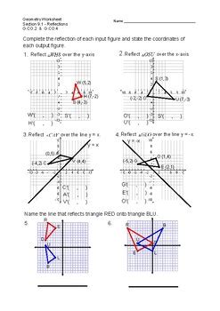 Reflections Over X Axis Y Axis Y X And Y X Worksheet Unit 9 Day 2