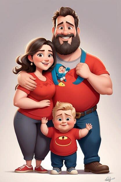 Imagen Artística De Dibujos Animados De Mamá Y Papá Abrazando A Una