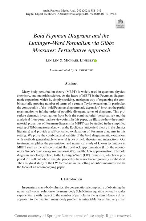 Bold Feynman Diagrams And The Luttingerward Formalism Via Gibbs