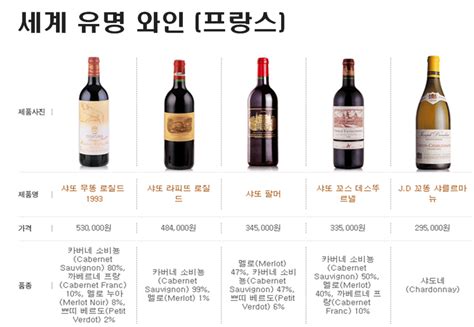 세계 유명 와인 프랑스 독일 이탈리아 미국 칠레 호주 와인 종류와 가격