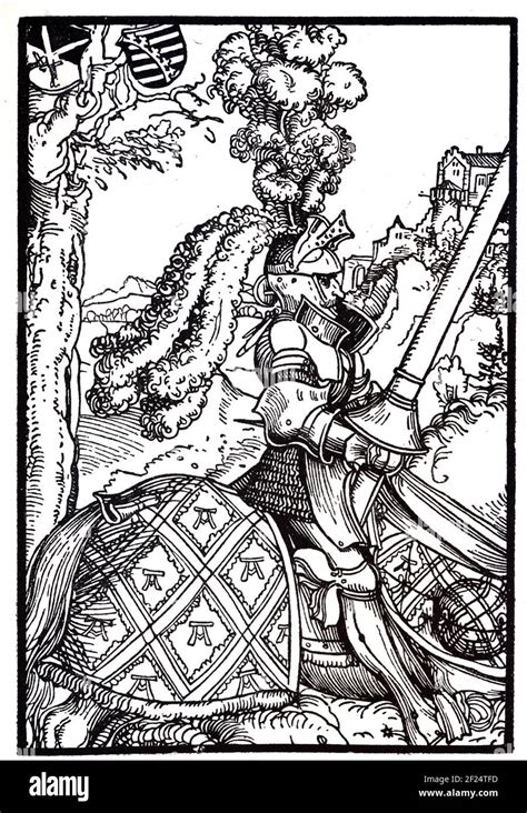 Woodcut Of Wood Print Of Medieval Knight Wearing Full Body Armour