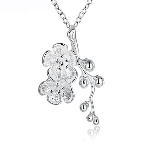 925 Sterling Silver Jewelry Crystal Plum Flower Necklaces And Pendants