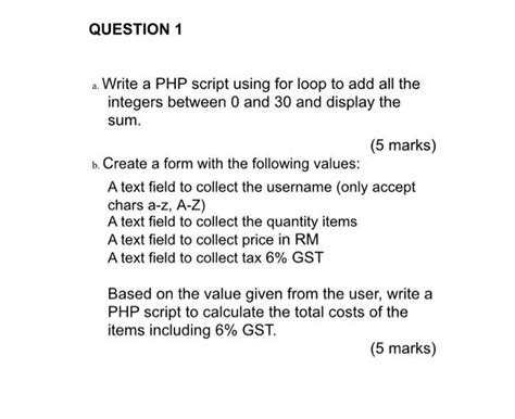 Solved QUESTION A Write A PHP Script Using For Loop To Chegg