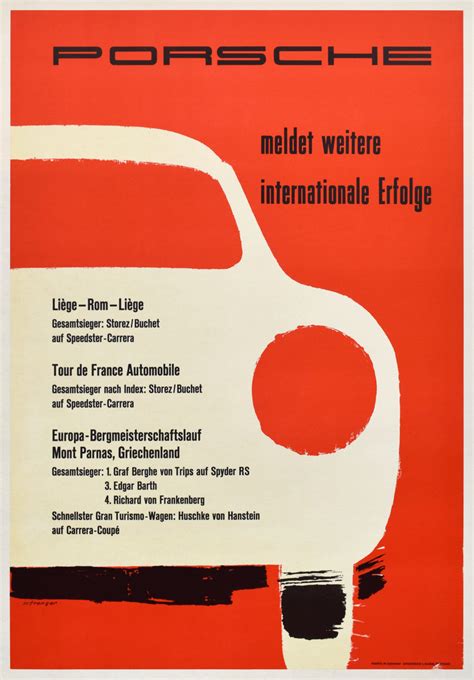 1957 Porsche Poster Meldet Weitere Internationale Erfolge Vintage