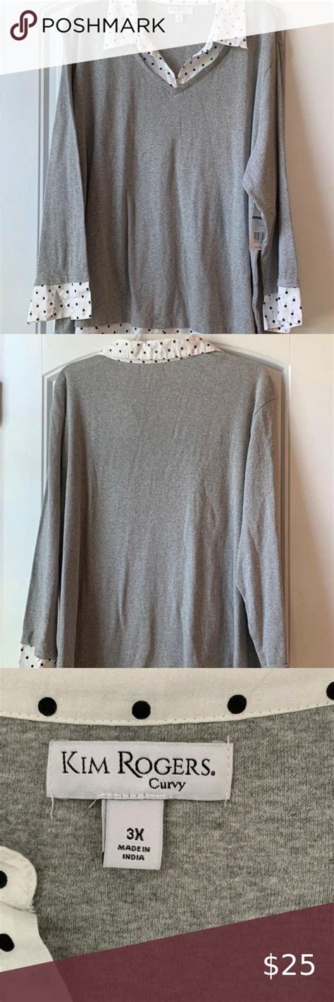 Nwt Kim Rogers Plus Size 34 Sleeve Top 3x Gray