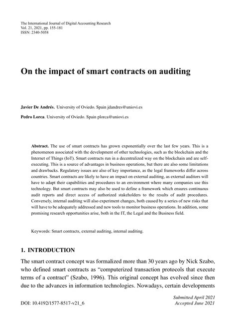 Pdf On The Impact Of Smart Contracts On Auditing