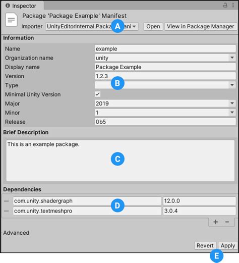 Unity Manual Package Manifest Window