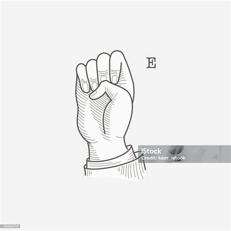 청각 장애인 손 제스처 알파벳의 E 문자 로고 고풍스런에 대한 스톡 벡터 아트 및 기타 이미지 고풍스런 미국 수화 복고풍