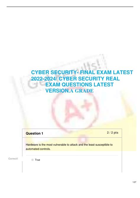 Cyber Security Final Exam Latest Cyber Security Real Exam Questions Latest Version A Grade