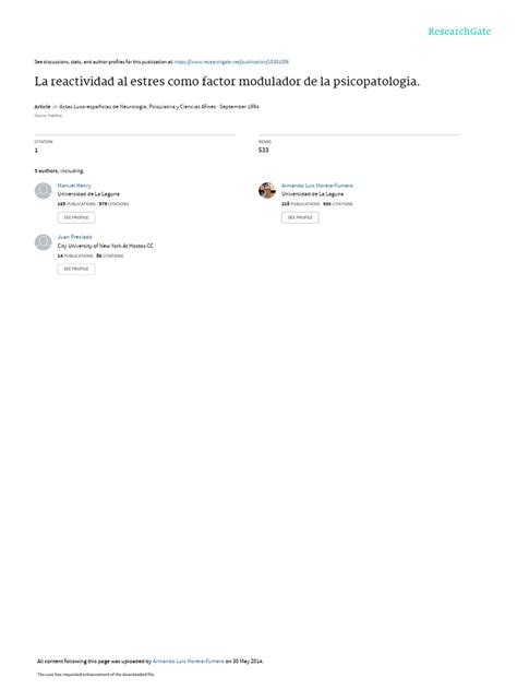 Reactividad Modulador Psicopatologia Pdf Estrés Biología Ciencias Del Comportamiento