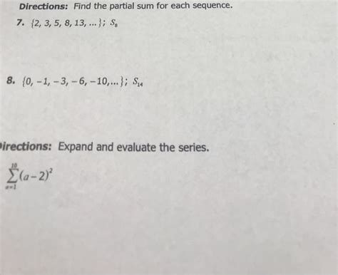 solved directions find the partial sum for each sequence