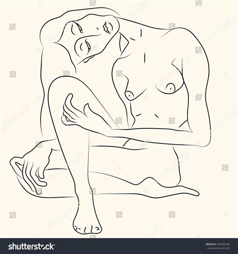 Thoughtful Naked Girl Planimetric Drawing Lines Stock Vector Royalty Free Shutterstock